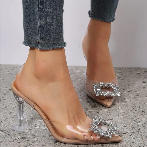 Rebellious Rose | Shoes | Women Rhinestone Decor Clear Strap Slingback ...